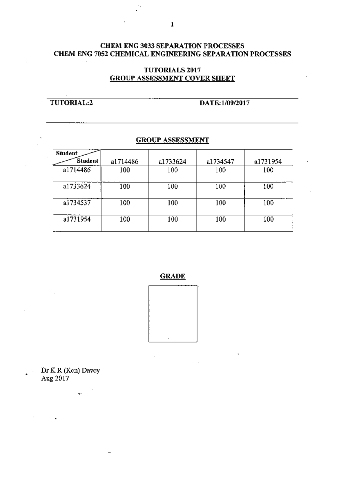 Separation Process Tutorial 2 - CHEM ENG 3033 SEPARATION PROCESSES CHEM ...
