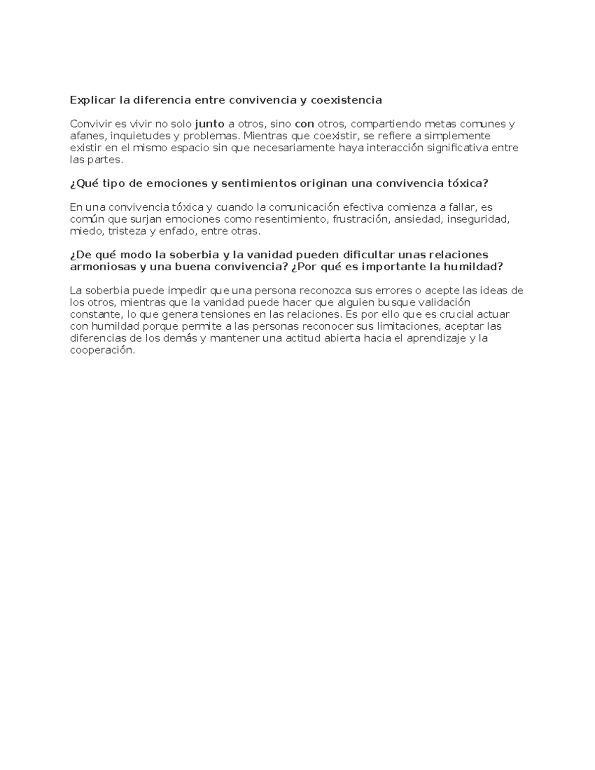 Convivencia Ética: Diferencias entre Convivir y Coexistir - Studocu