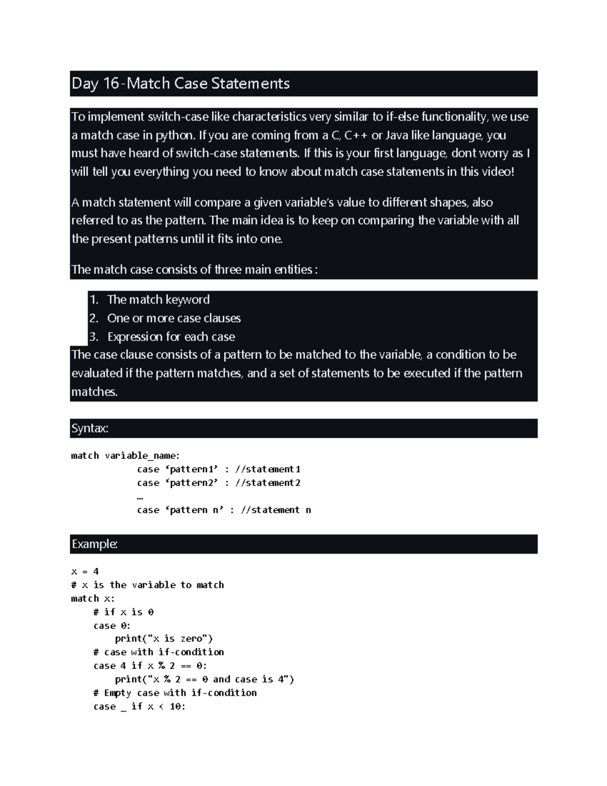 Day 16: Understanding Match Case Statements in Python - Studocu