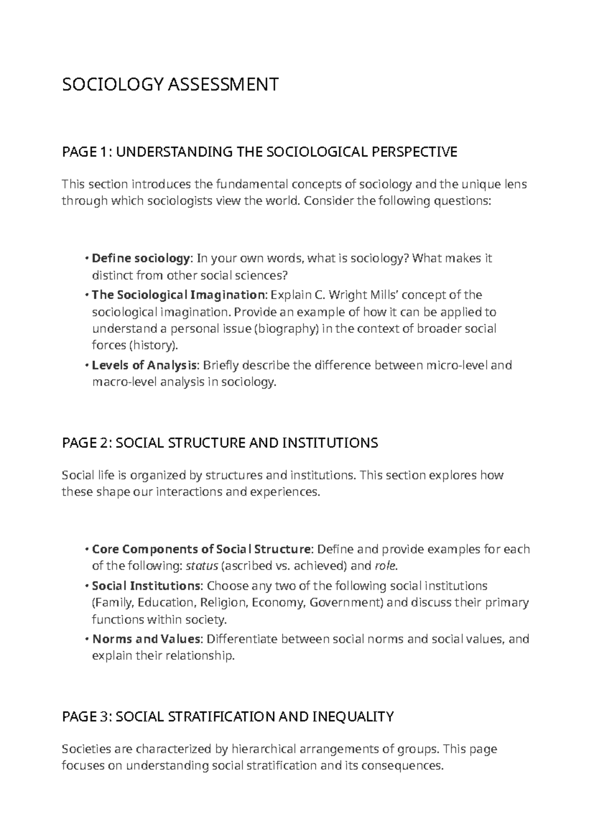 Sociology Assessment SOC101: Understanding Key Concepts and Theories ...