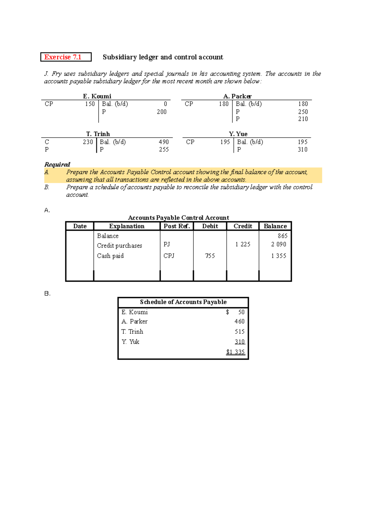Chapter 7 Accounting Exercises & Problems - Subsidiary Ledgers & Journals - Studocu