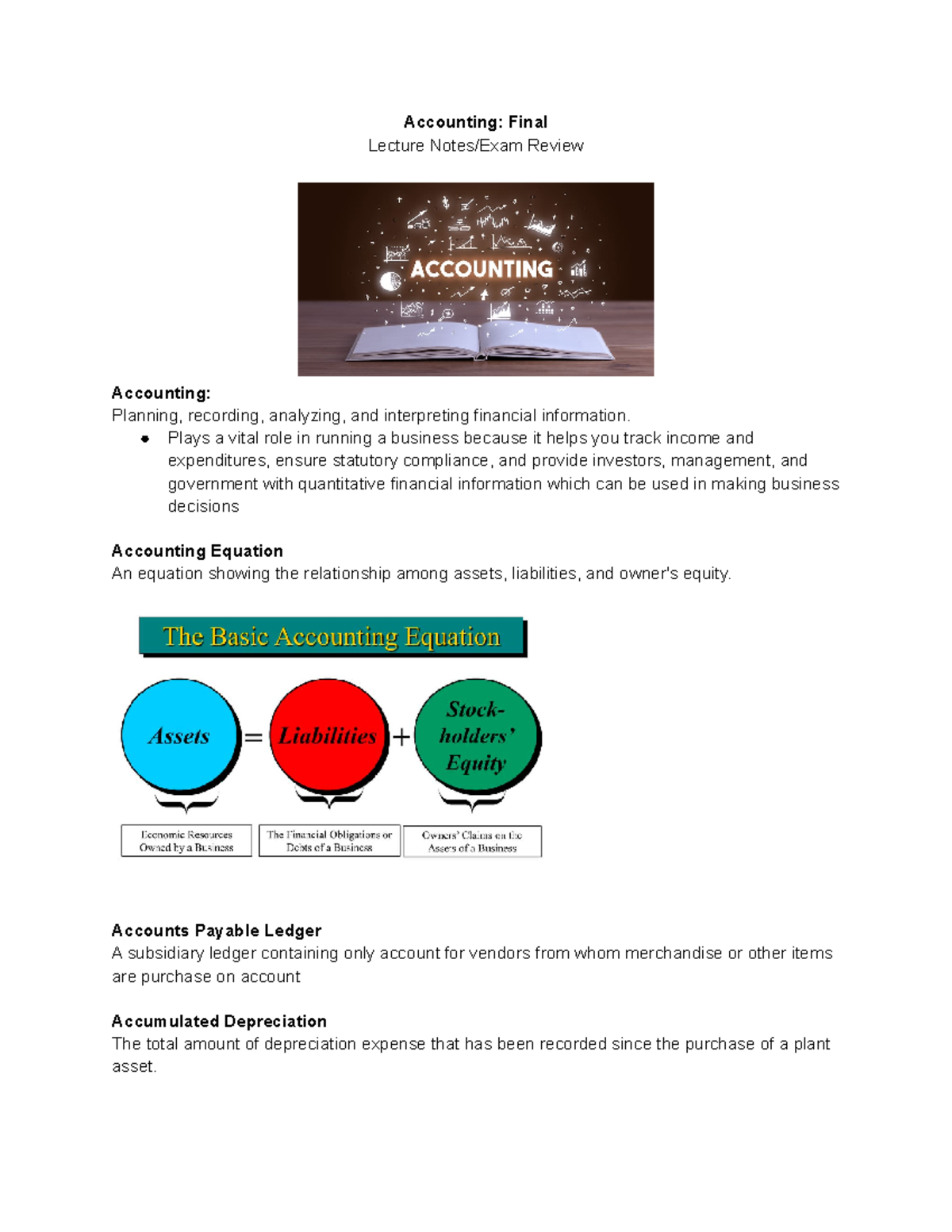 Accounting 101: Final Exam Notes and Review Guide - Studocu
