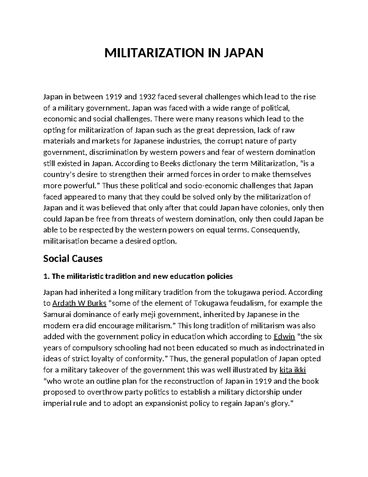 Japan's Militarism: Causes and Impacts (1919-1932) - History 101 - Studocu