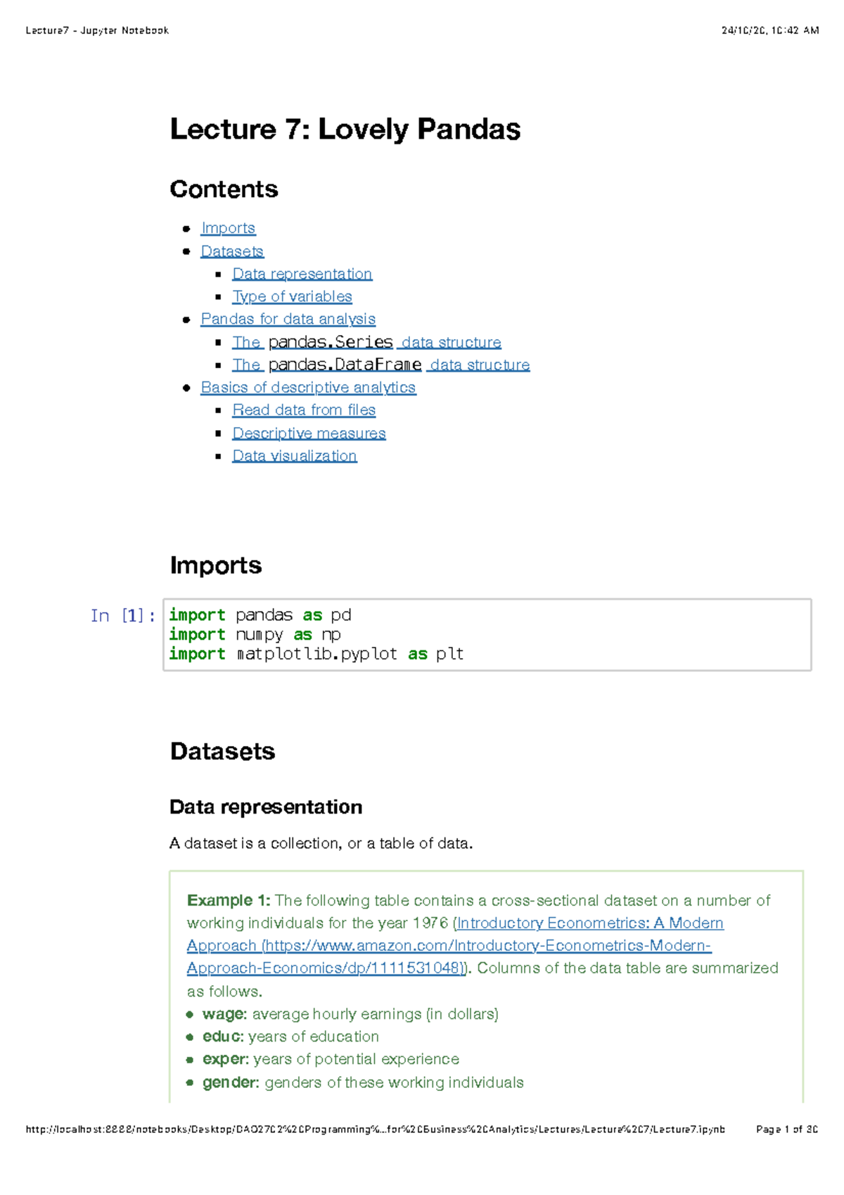 Lecture 7 - Jupyter Notebook - - Studocu