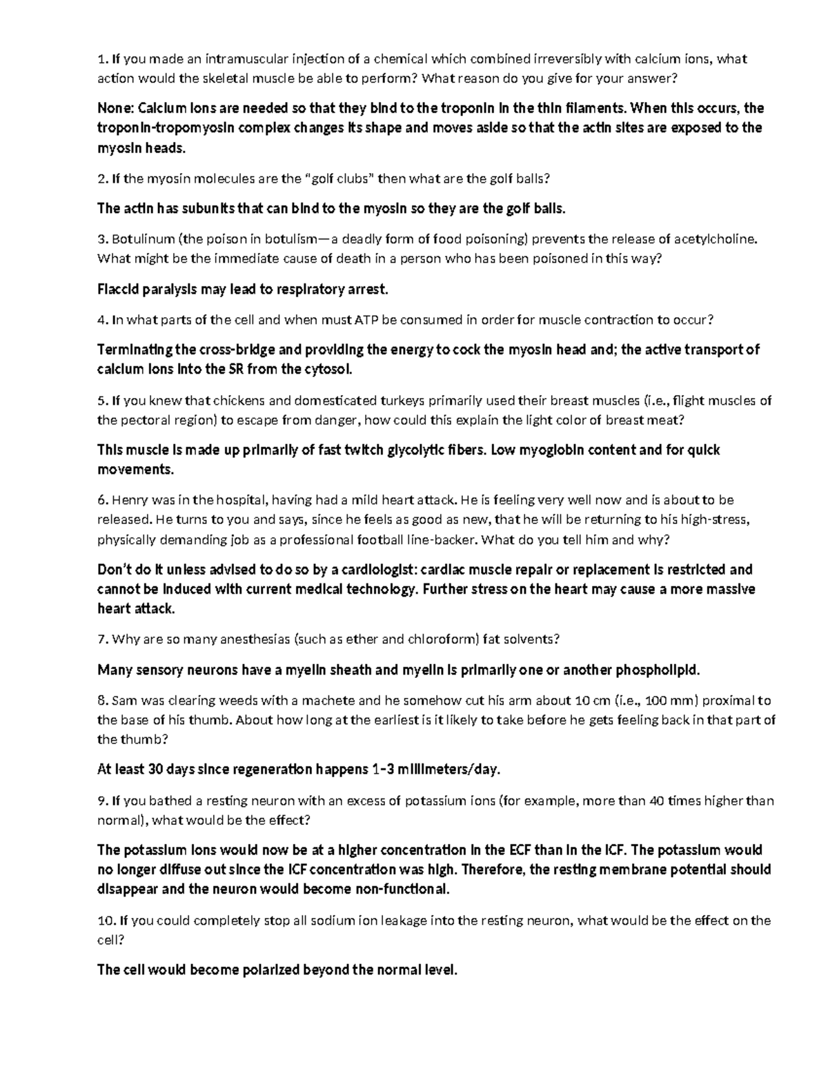 10 and 11 Review Answers for BIO 101: Muscle Physiology Insights - Studocu