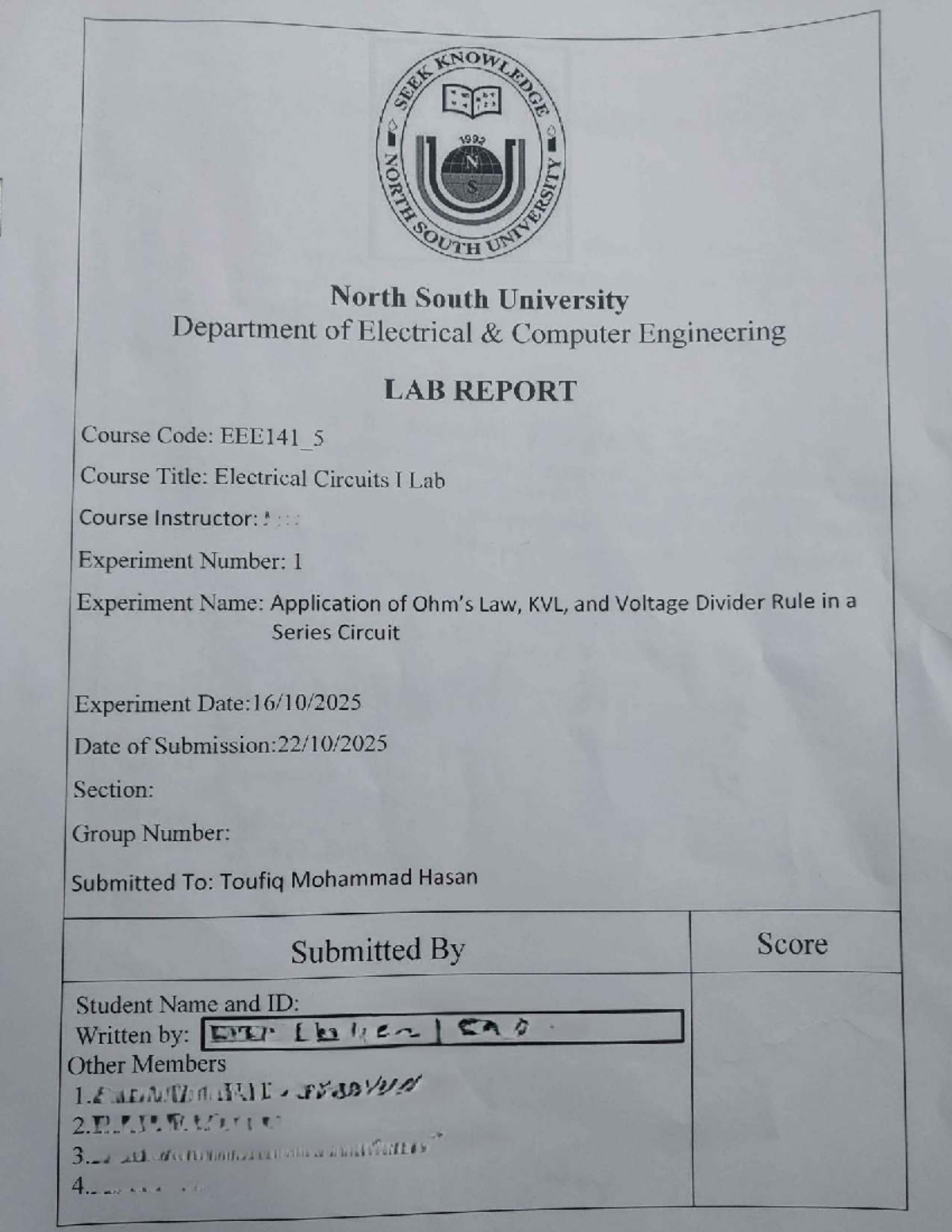 LAB 01 - Ohm's Law, KVL & Voltage Divider Rule in Series Circuit - Studocu