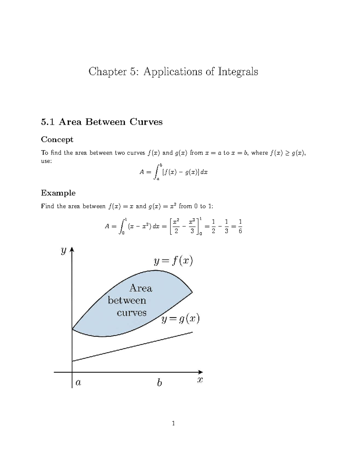 Chapter 5: Applications of Integrals - Area, Average Value & Volumes ...