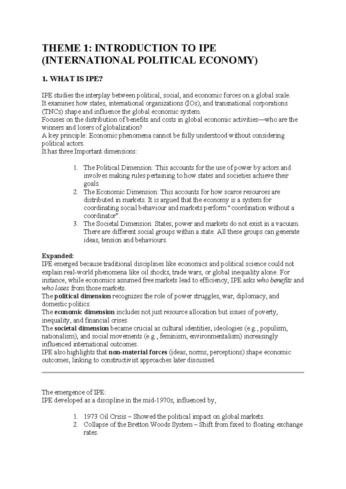 IPE 101: Introduction to International Political Economy and Key Concepts - Studocu