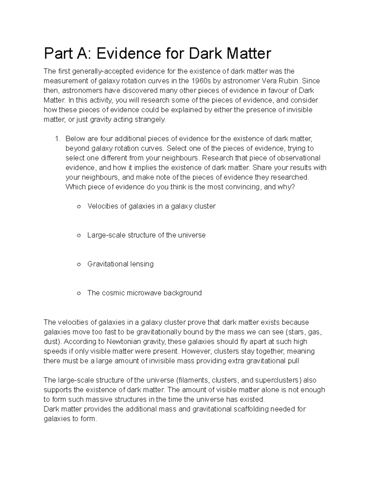 PCS181 - Activity 19: Evidence Supporting Dark Matter - Studocu