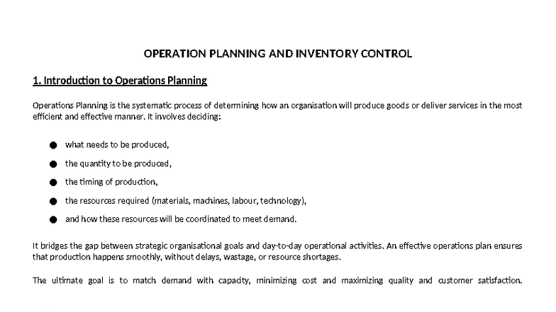 3.3 OPERATION PLANNING & INVENTORY CONTROL Overview and Techniques ...
