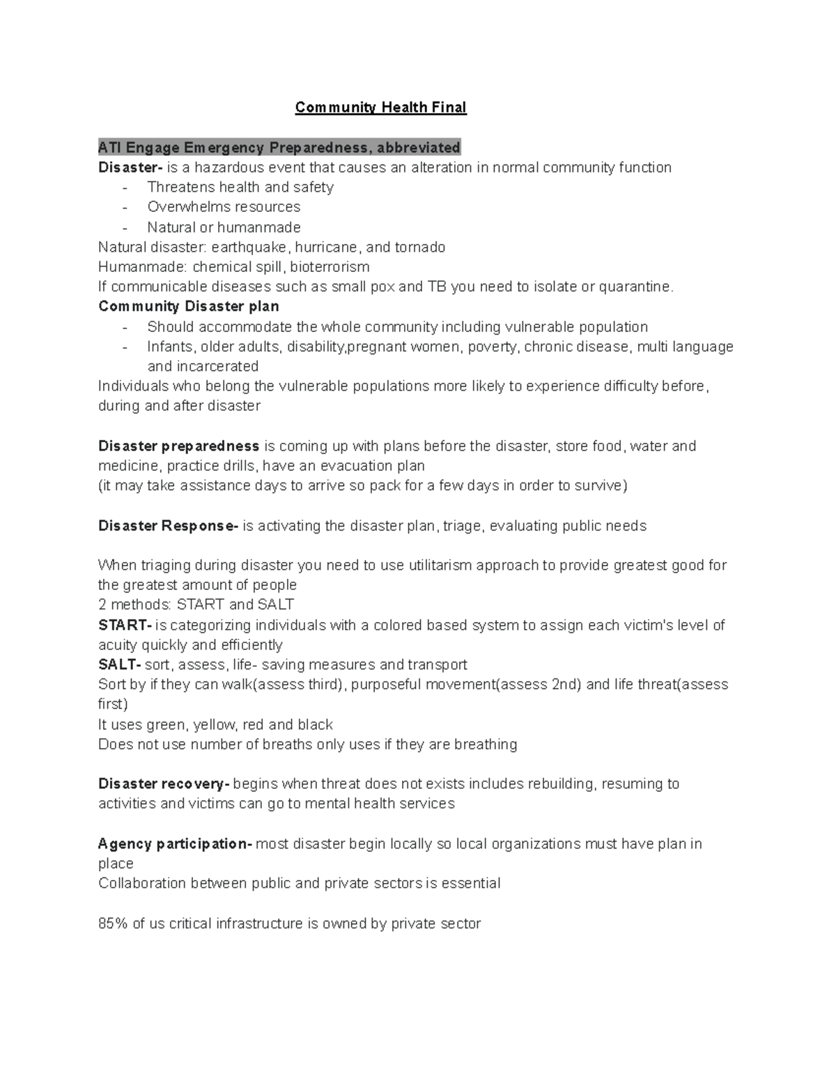 Community Health Final Exam Notes: Emergency Preparedness & Violence ...