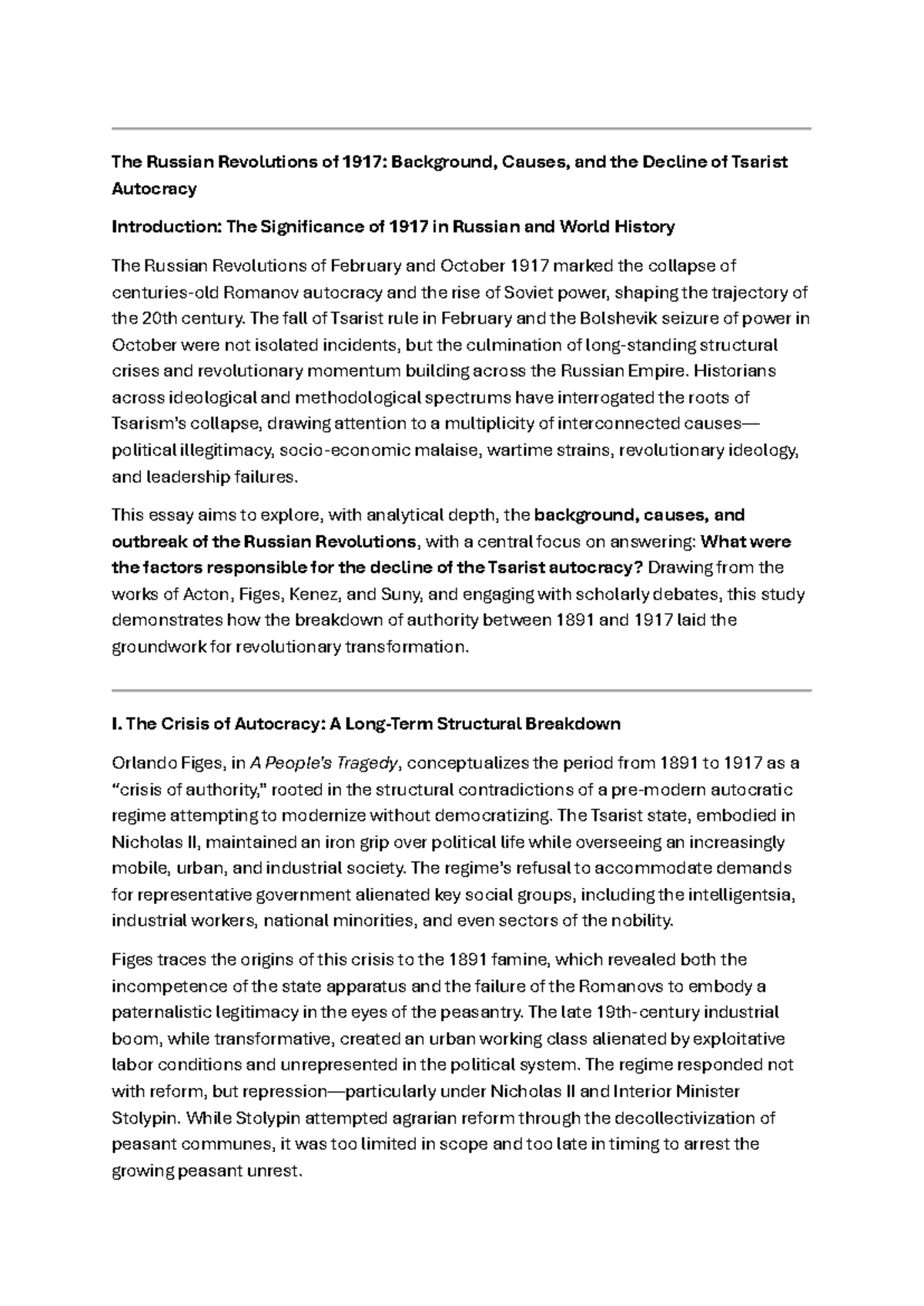 The Russian Revolutions of 1917: Causes and the Fall of Tsarism - Studocu