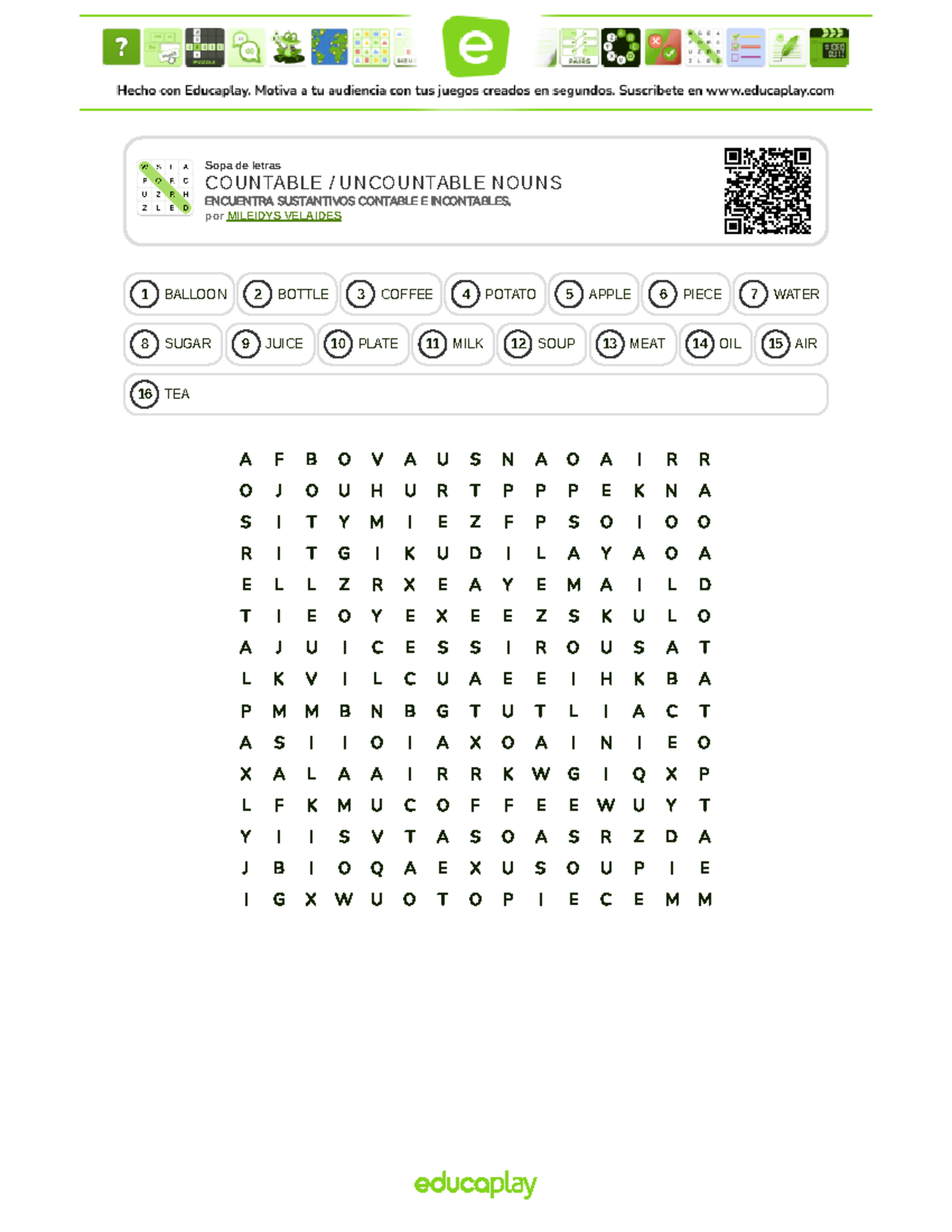 5946615-countable uncountable nouns - Sopa de letras COUNTABLE ...