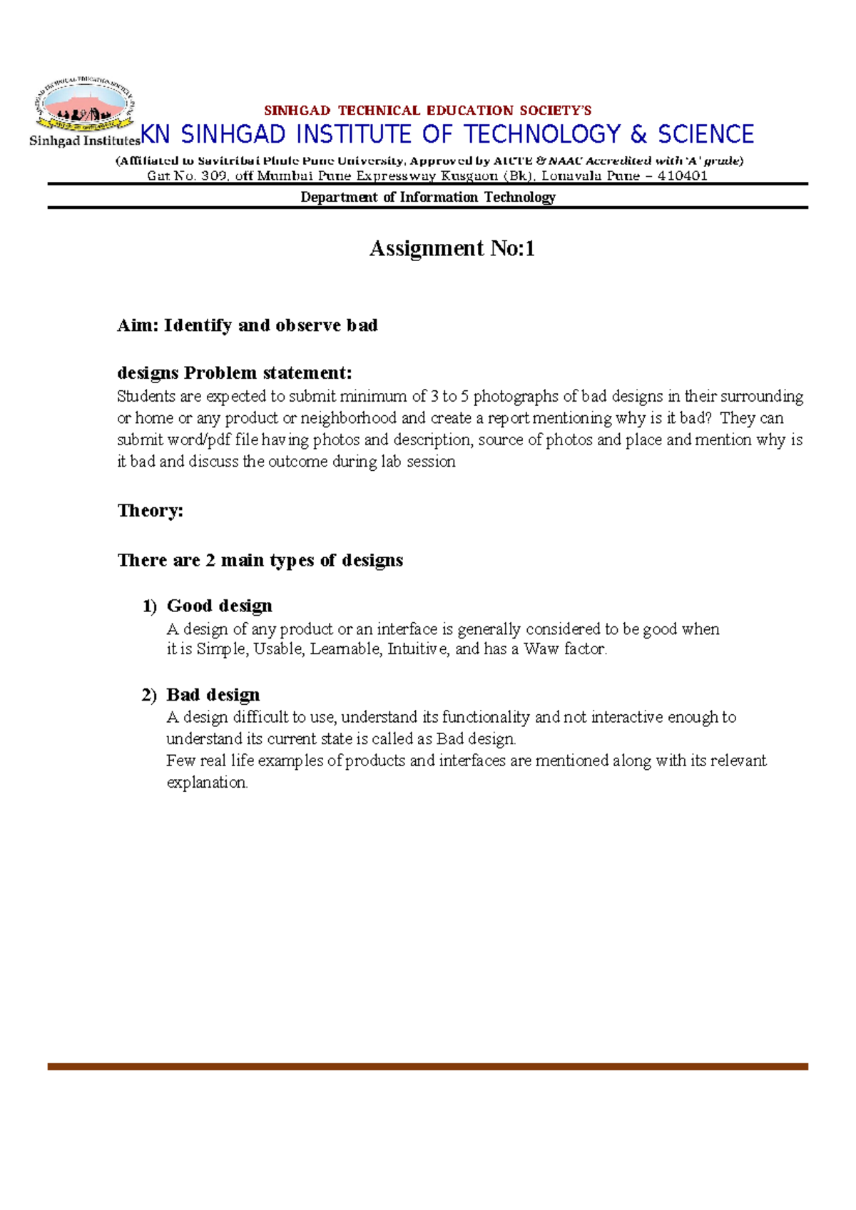 HCI Lab Manual Assignment 1 to 3: Observing Bad Designs and Feedback ...