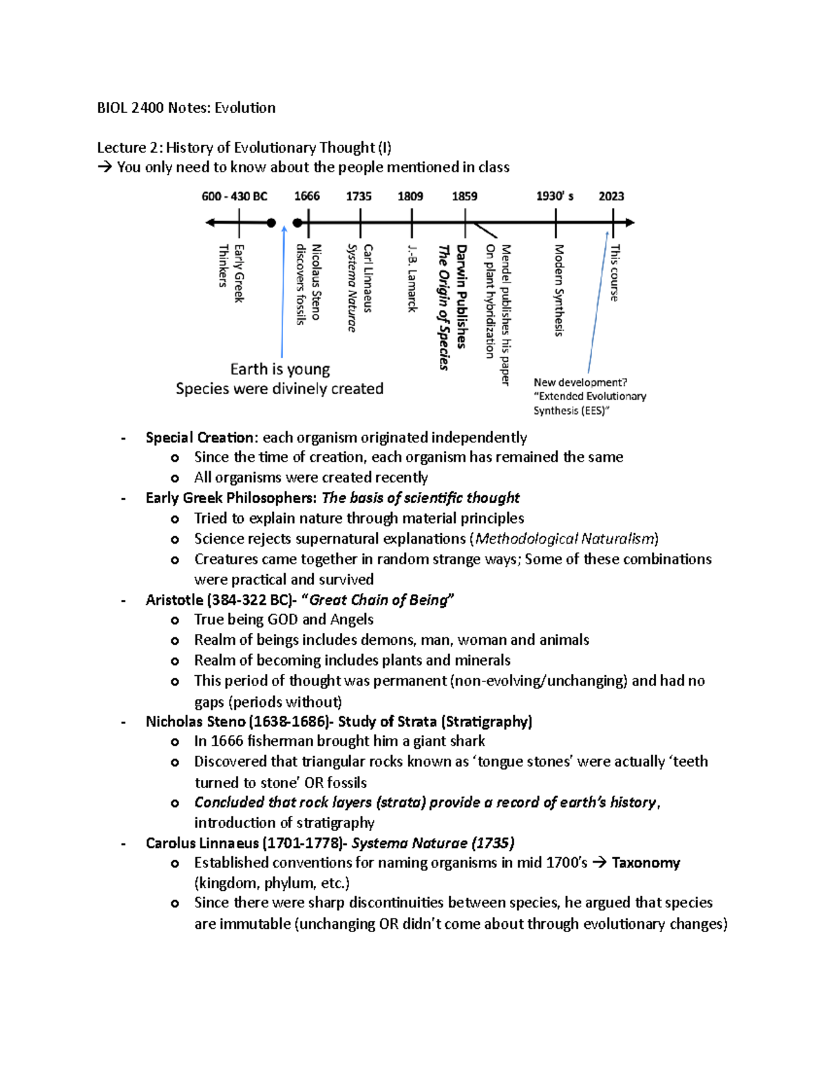 BIOL 2400 Notes (Weeks 1-6) - BIOL 2400 Notes: Evolution Lecture 2 ...