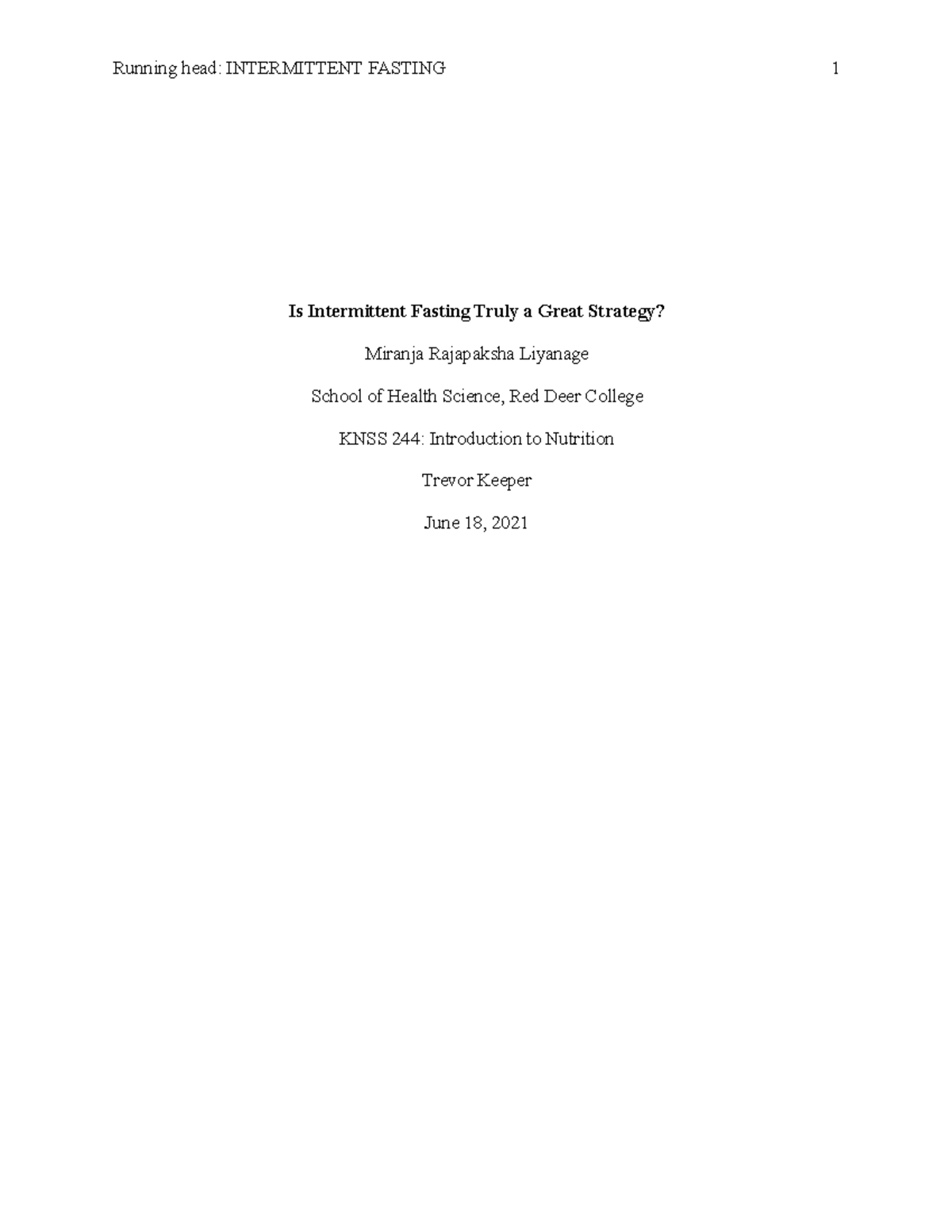 KNSS 244: Intermittent Fasting - An Evaluation of Its Effectiveness ...