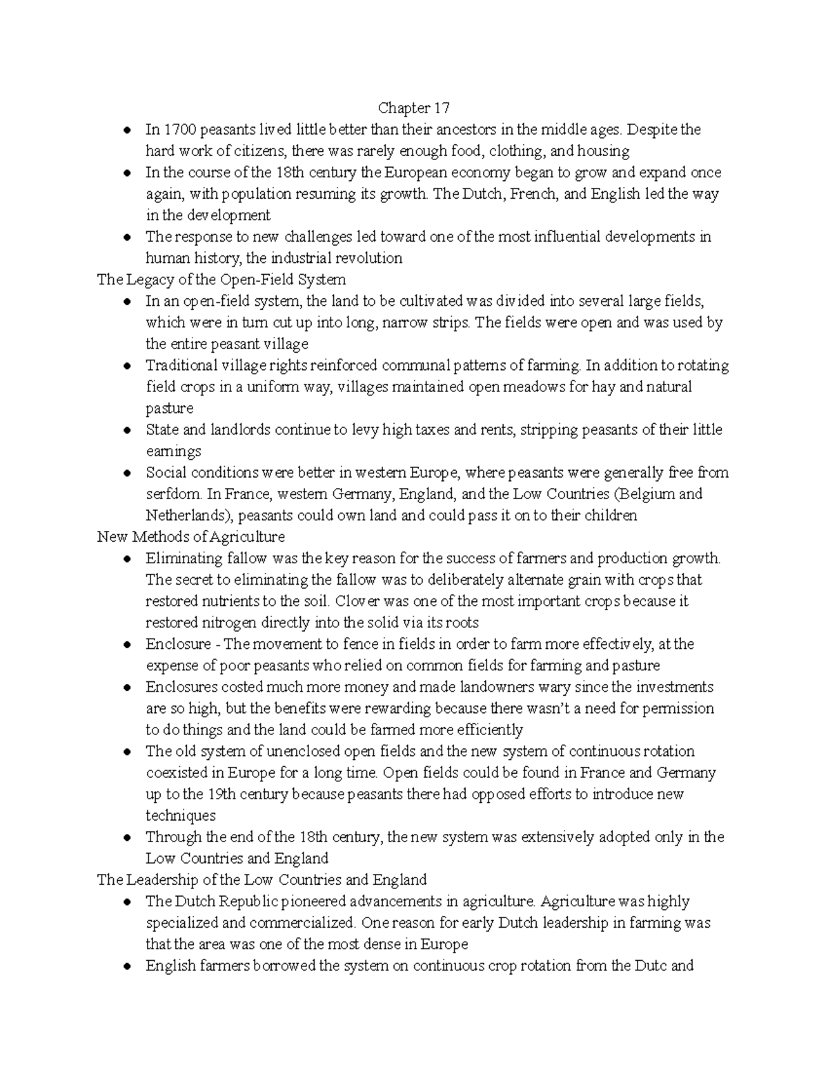 Chapter 17 Notes - Economic and Agricultural Shifts in Europe for AP ...