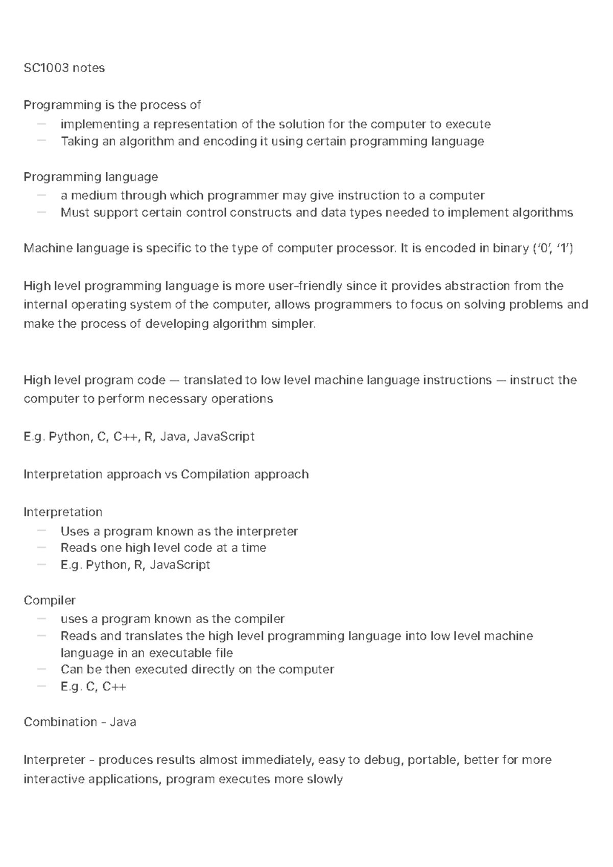 SC1003 Programming Concepts and Techniques Notes - Studocu
