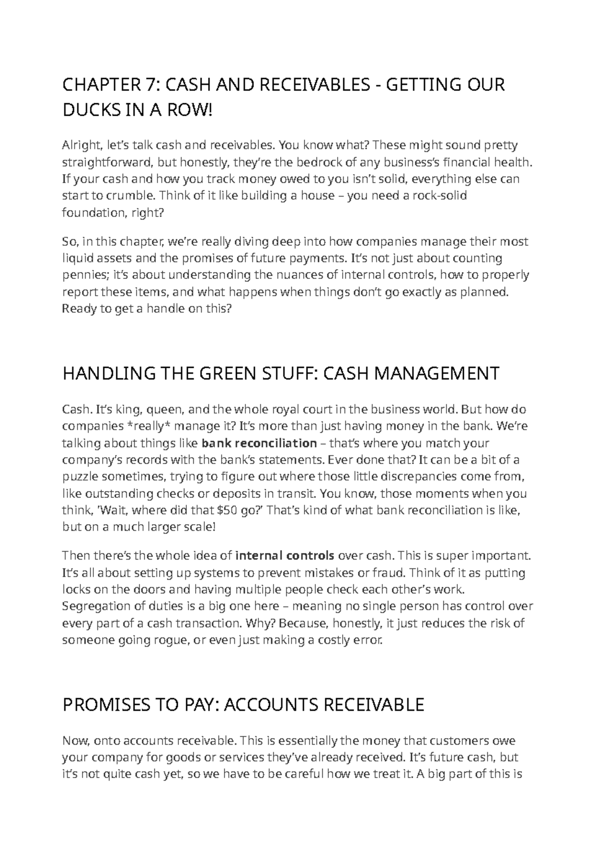 Intermediate Accounting 2: Chapter 7 Review on Cash & Receivables - Studocu
