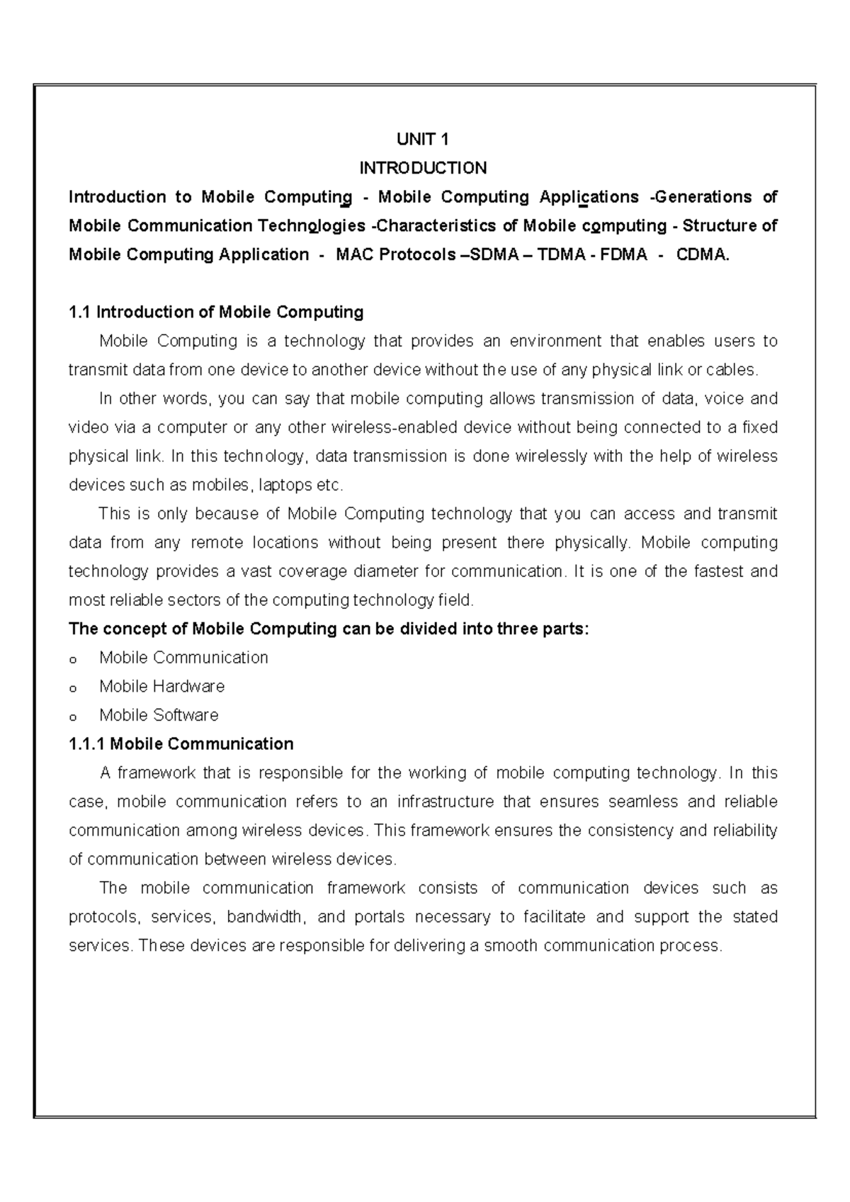 UNIT 1 - INTRODUCTION TO MOBILE COMPUTING AND APPLICATIONS - Studocu