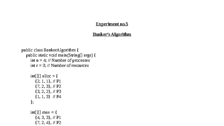 Exp 5 - Banker Algorithm Implementation and Analysis - Studocu