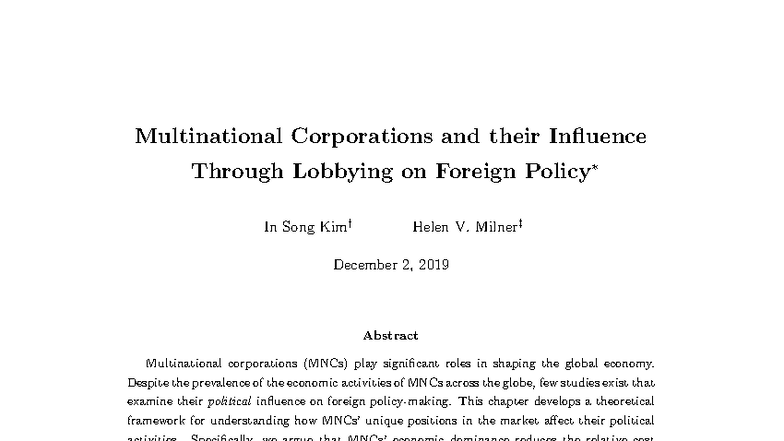 MNCs and Political Influence: Analyzing Lobing Activities (POLI 101 ...