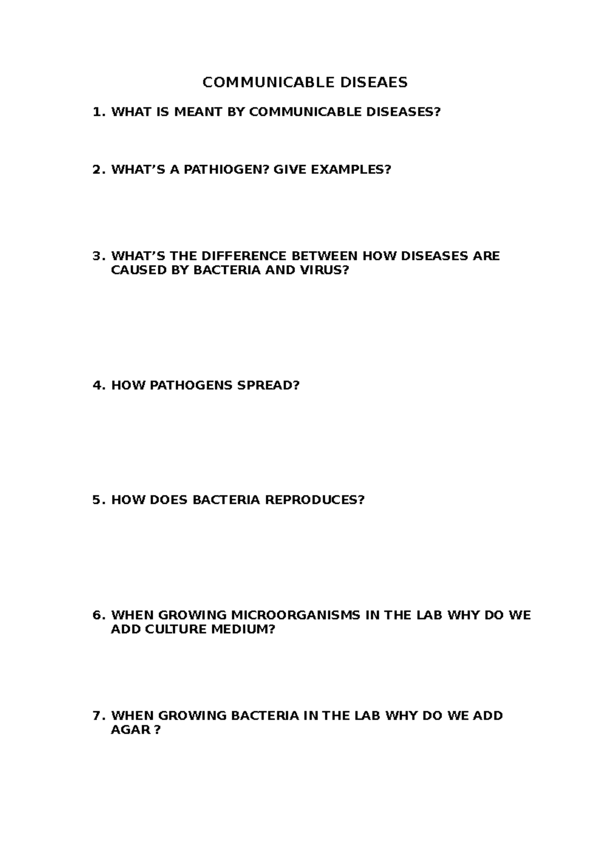 GCSE Communicable Diseases Study Guide: Key Concepts & Questions - Studocu
