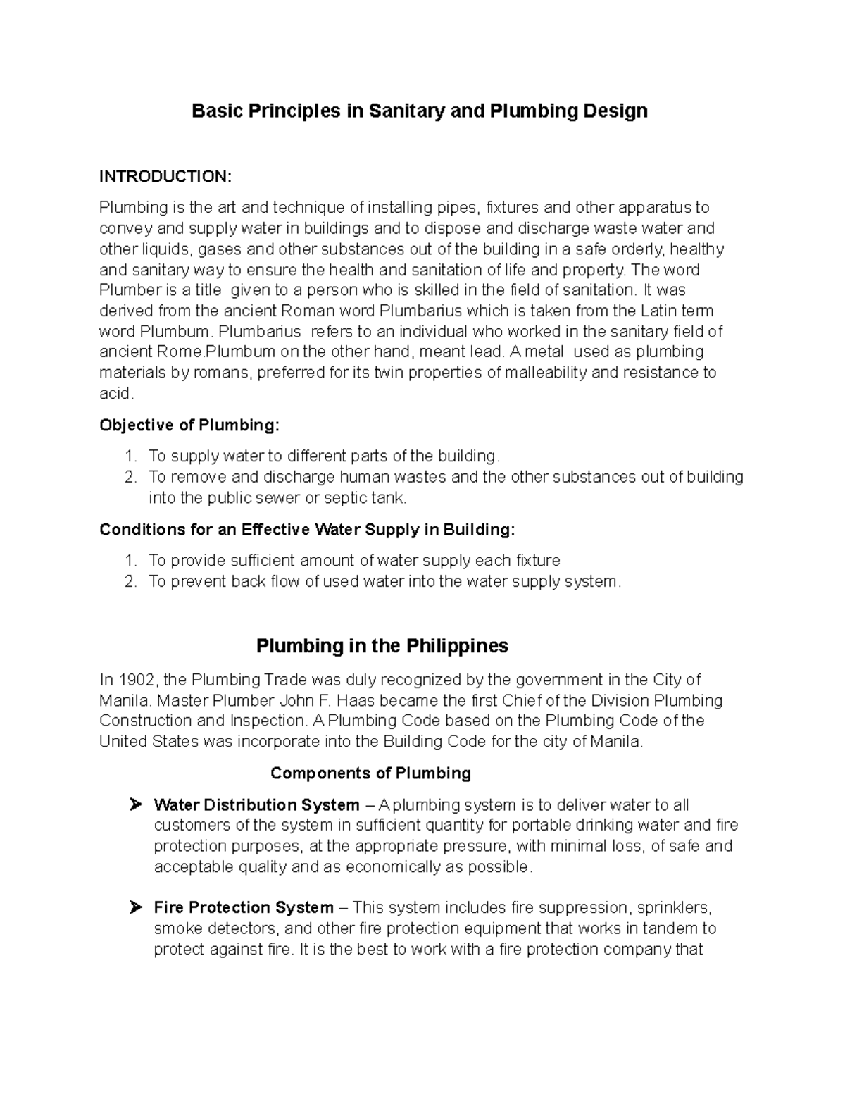 Lesson #5 Basic principles in sanitary and plumbing design - Basic ...