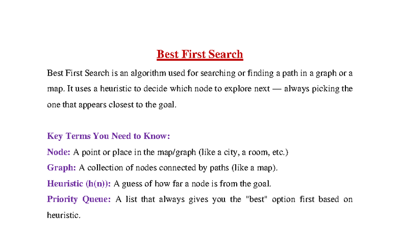 Best First Search Algorithm Overview and Key Concepts - Studocu