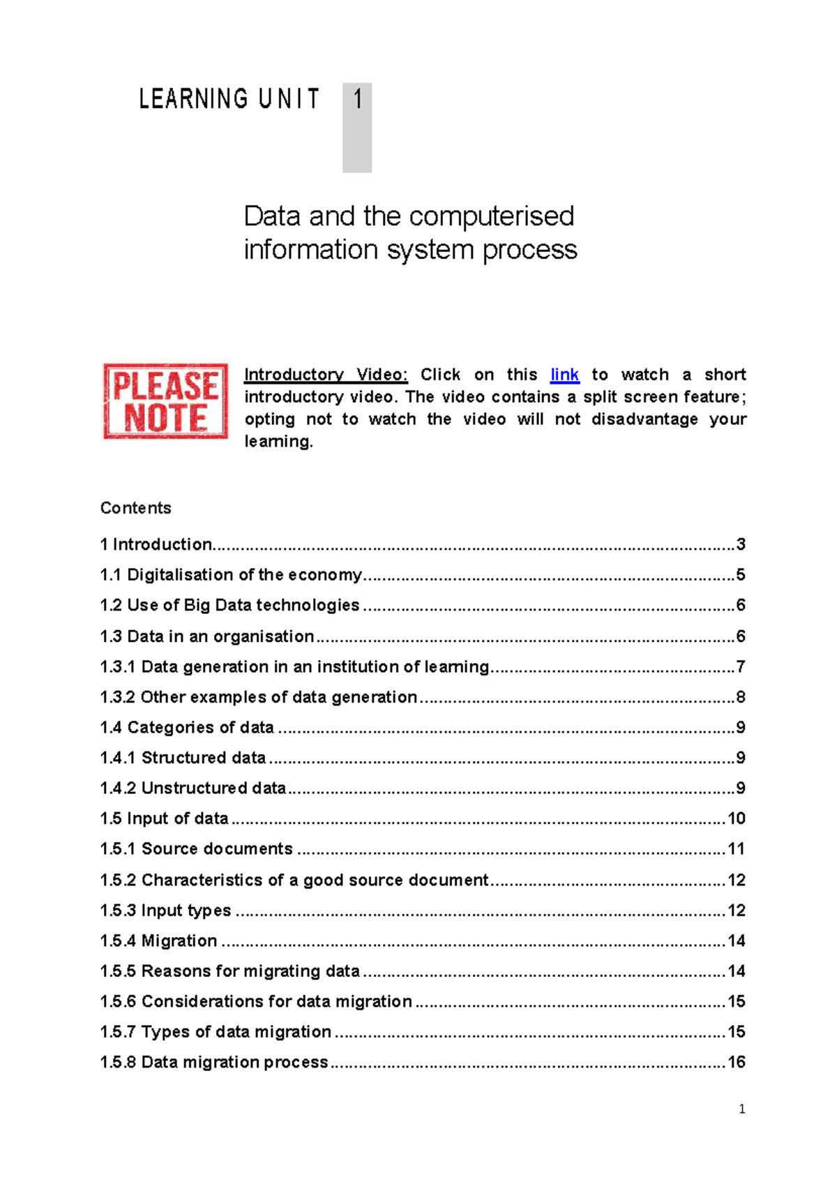 Learning Unit 1: Data & Computerised Information Systems (AIN1501 ...