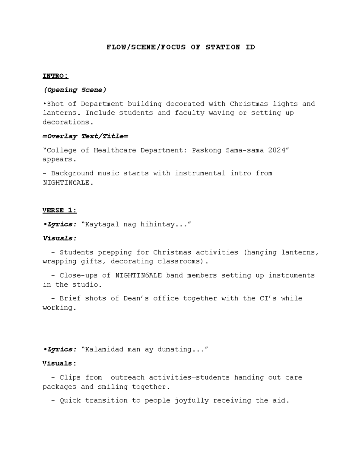 Station ID FLOW - FLOW/SCENE/FOCUS OF STATION ID INTRO: (Opening Scene ...