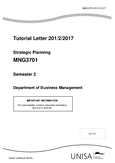 MNG3701 - Unisa - Strategic Planning IIIA - Studocu