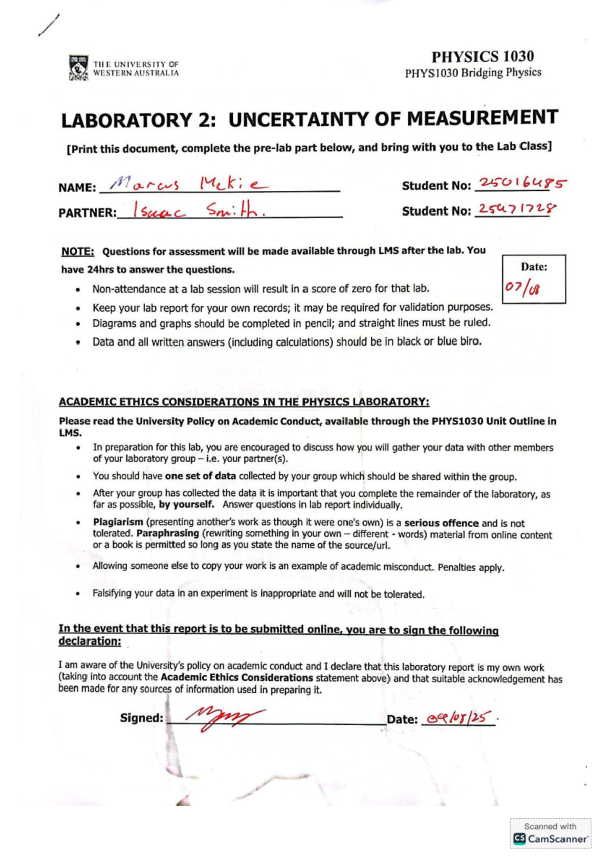PHYS1030 Lab Report: Uncertainty of Measurement in Physics - Studocu