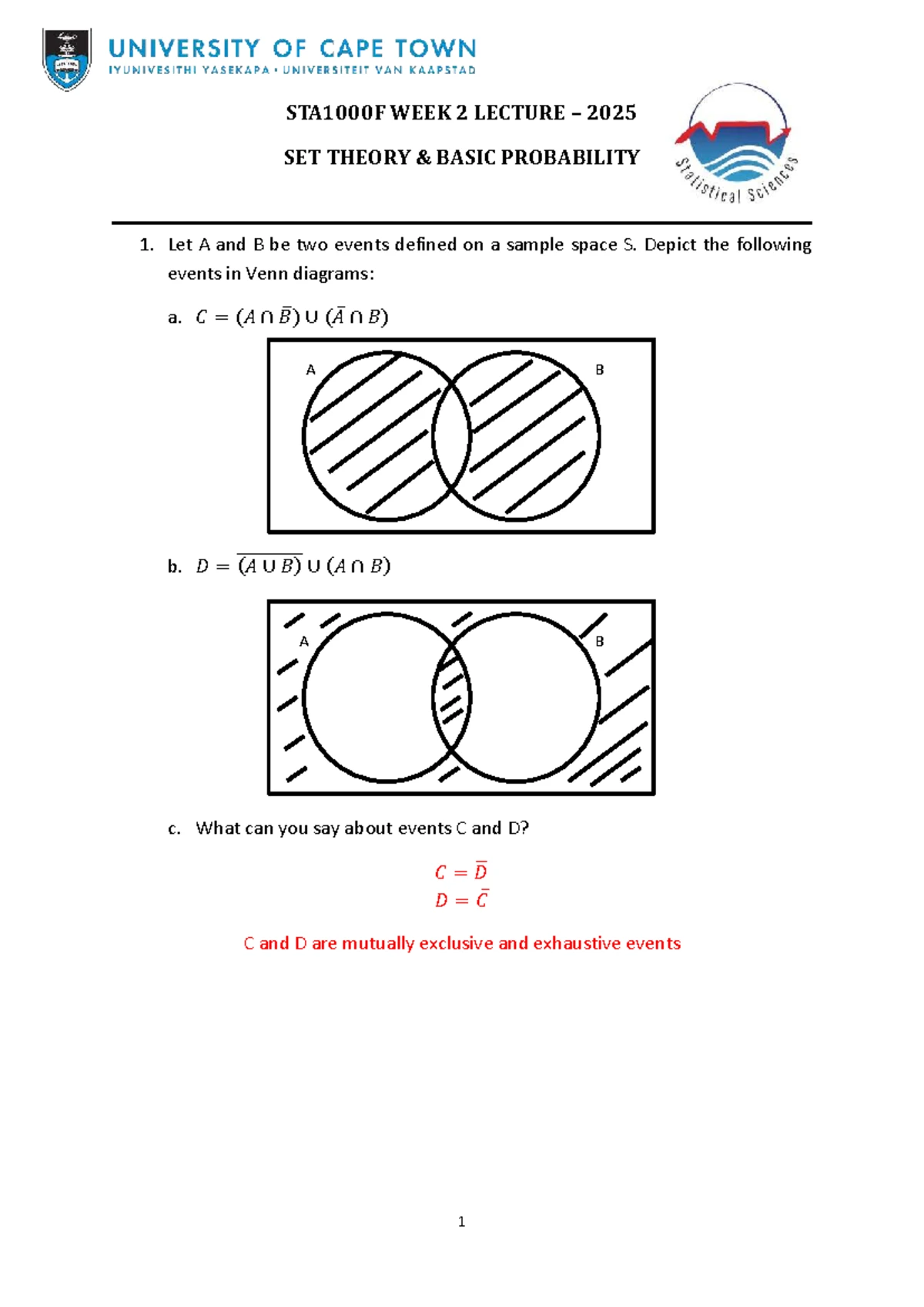 STA1000F Week 9 Lecture 2025 - Confidence Intervals & Probabilities - Studocu