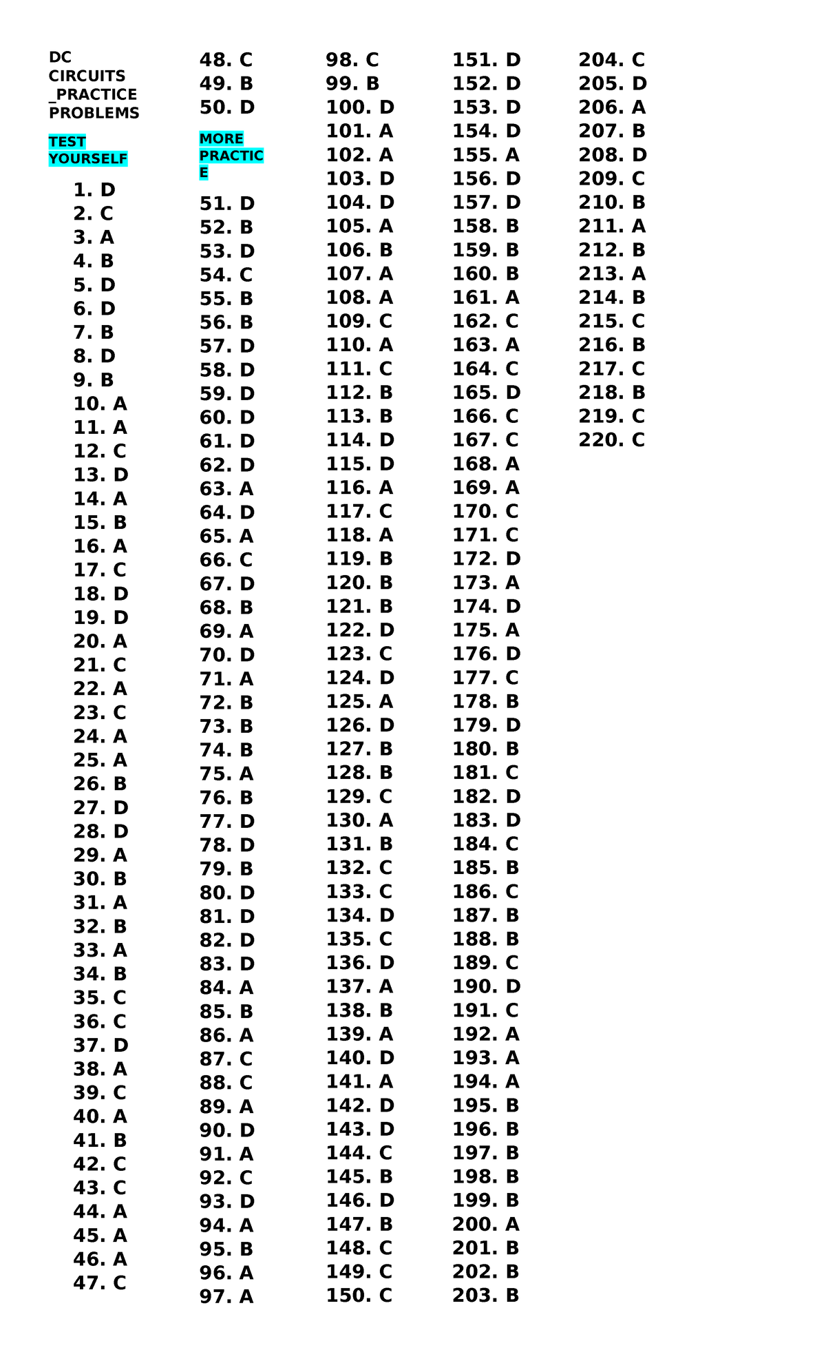 EE DC Circuits Practice Problems: Test Yourself! - Studocu