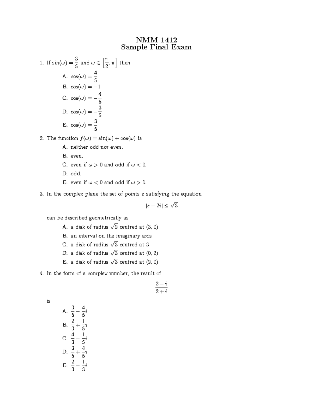 NMM 1412 Sample Final Exam Questions and Solutions - Studocu
