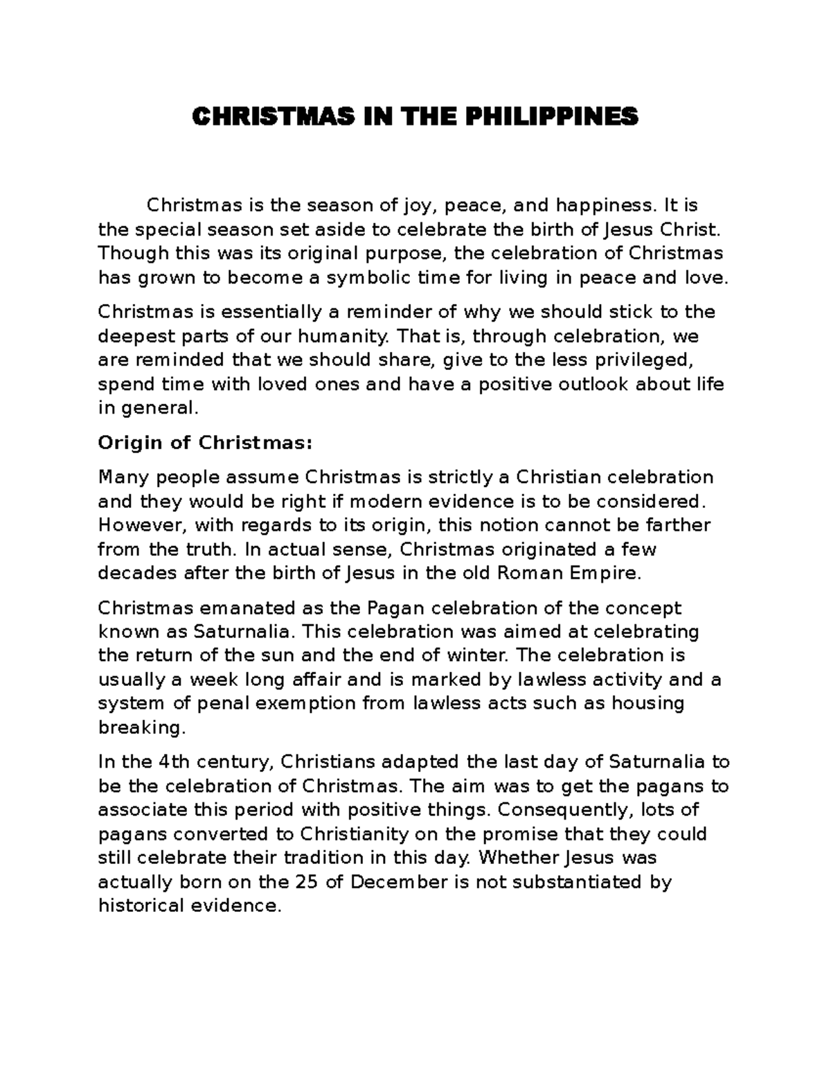 Christmas Traditions and Celebrations in the Philippines - Studocu