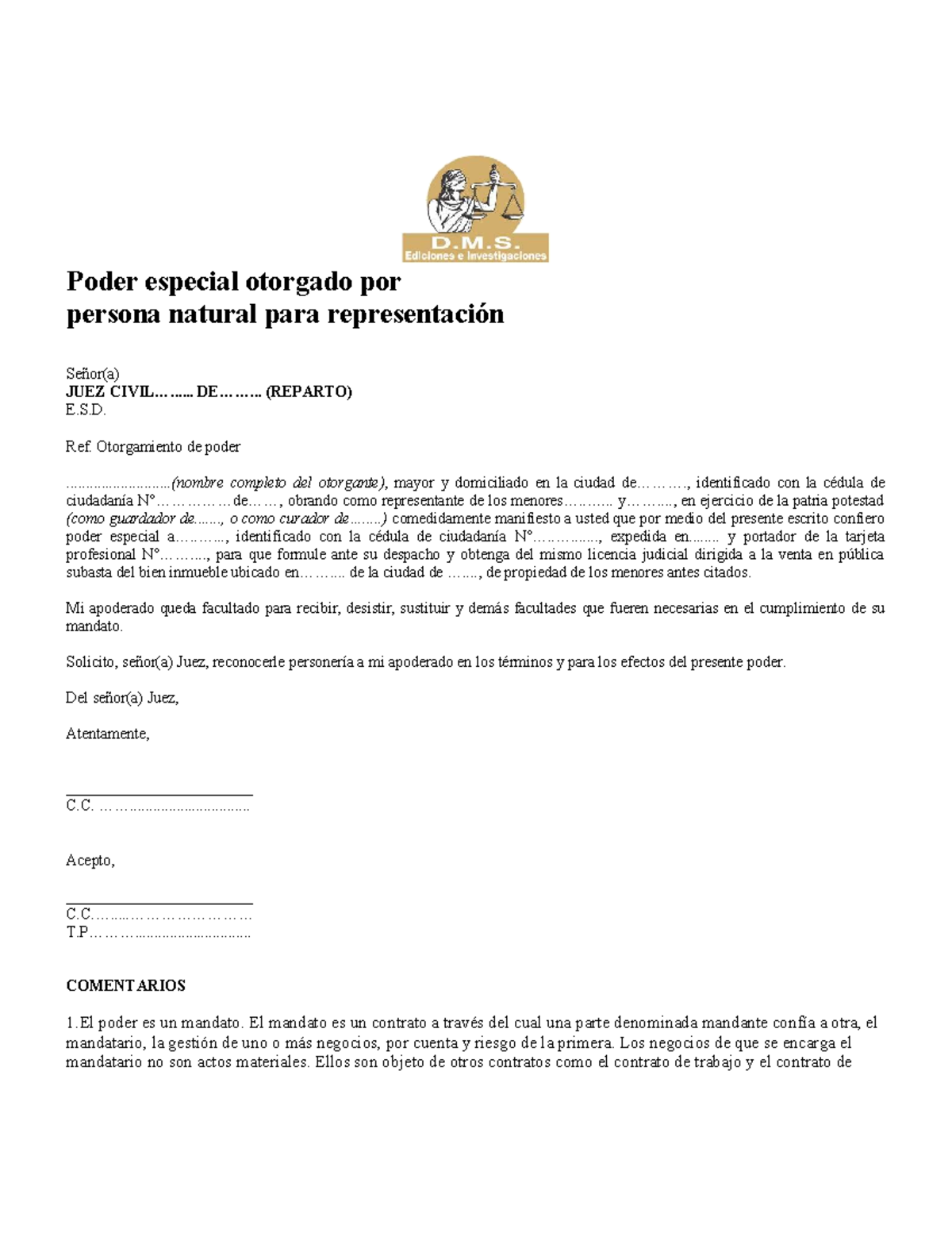 Poder Especial para Representación Judicial - Documento Legal - Studocu