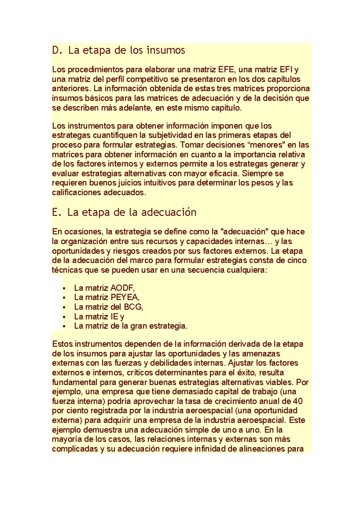 Como-elaborar-peyea - ELABORACIÓN DE MATRIZ PEYEA - D. La etapa de los ...