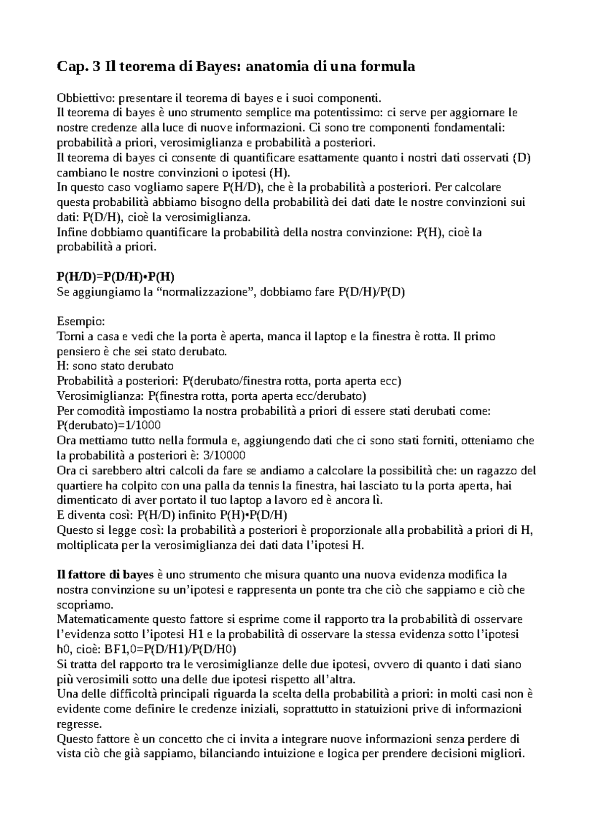 Riassunto Teorema di Bayes e Ragionamento Bayesiano - Cap. 3 e 5 - Studocu