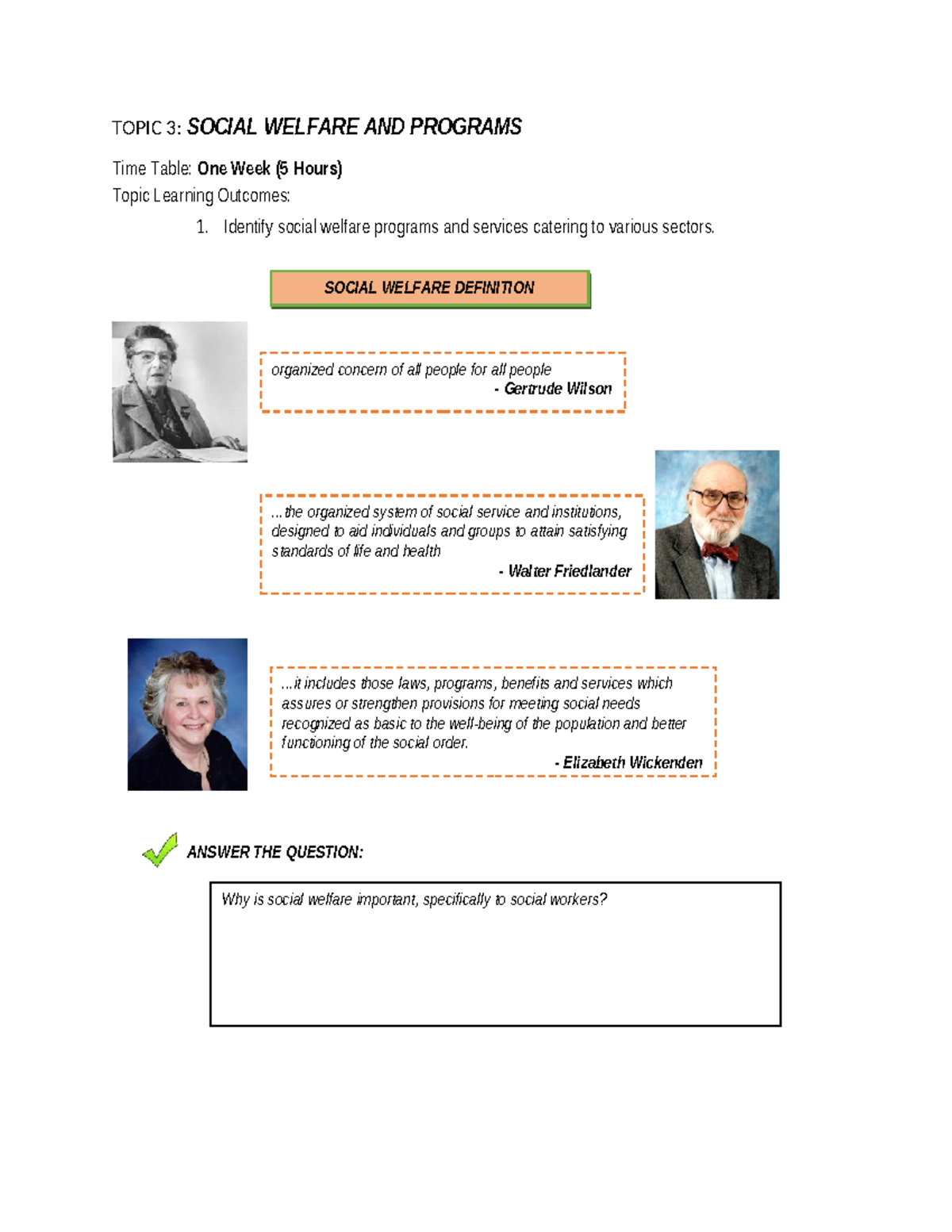 Topic 3: Social Welfare Programs Overview and Importance - Studocu