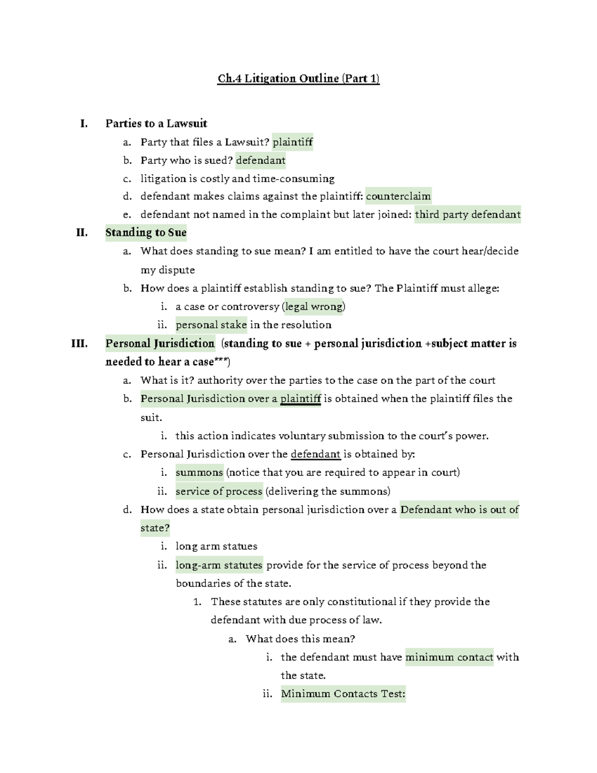 LEGL 2700 Ch. 4 Litigation Overview and Key Concepts - Studocu
