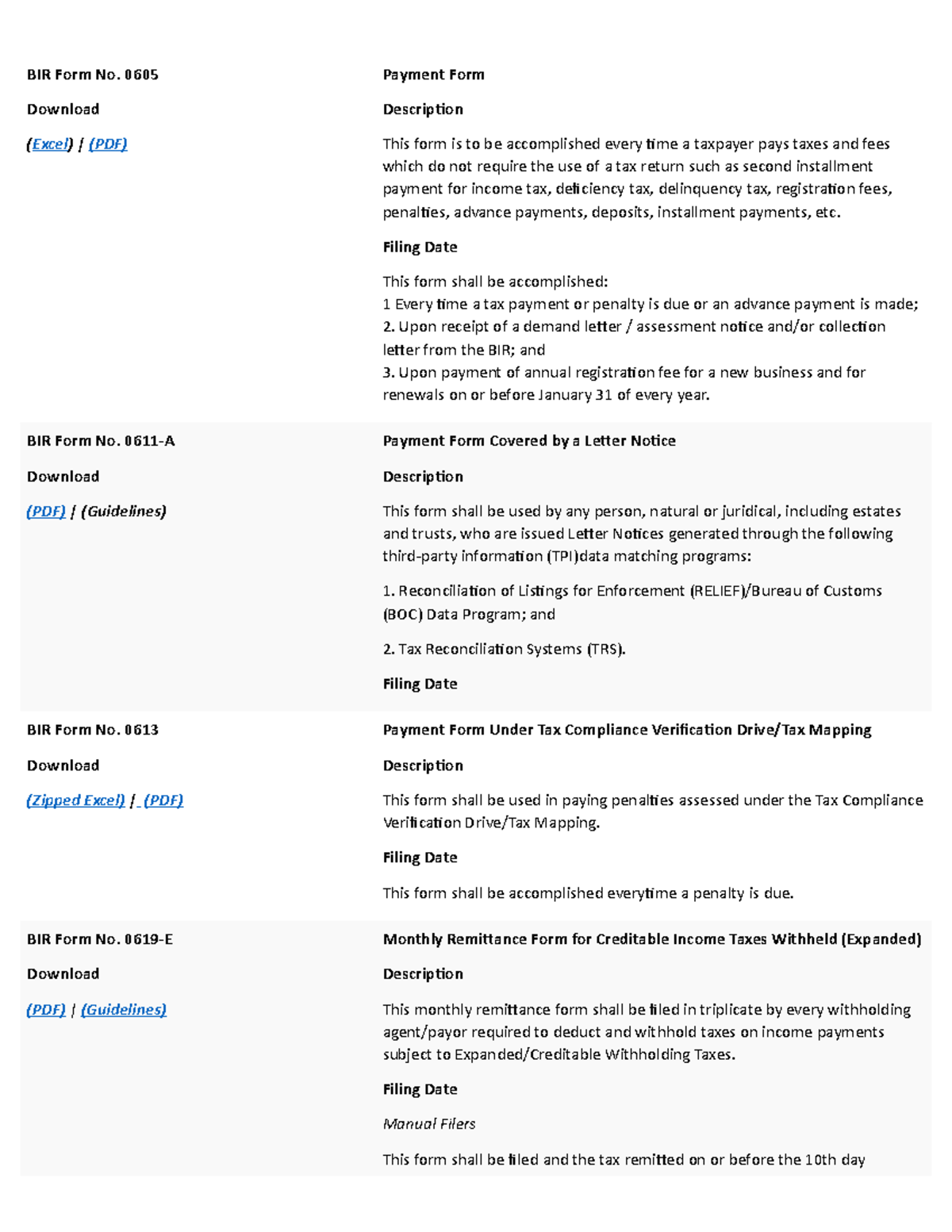 BIR Form - Forms in BIR - BIR Form No. 0605 Download (Excel) | (PDF ...