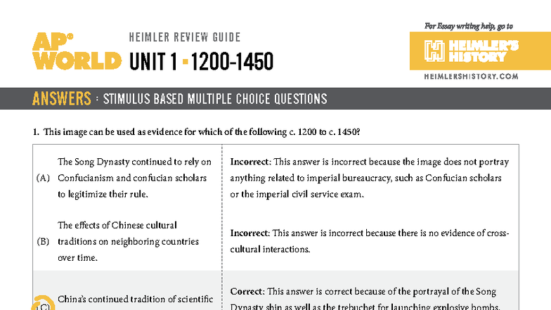 AP World HRG Unit 1 MCQ Answers: Stimulus-Based Questions - Studocu