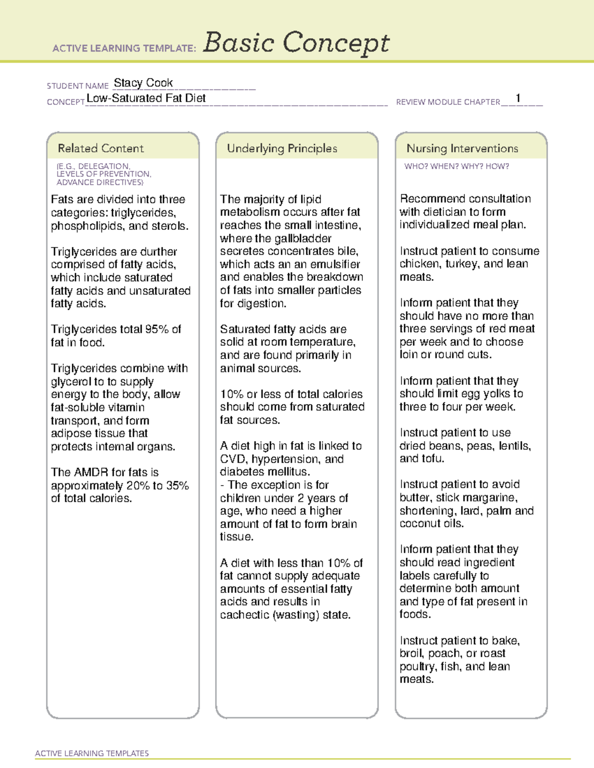 ATI Basic Concepts: Low-Saturated Fat Diet Guide - Studocu