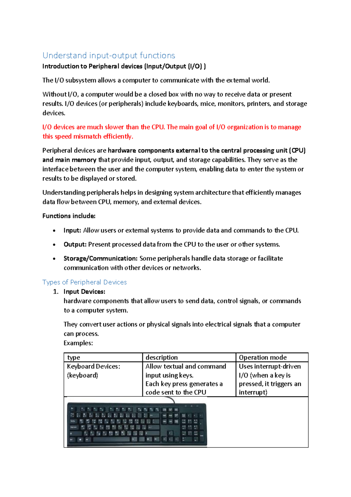 Understanding Peripheral Devices: Functions and Types (COA 4) - Studocu