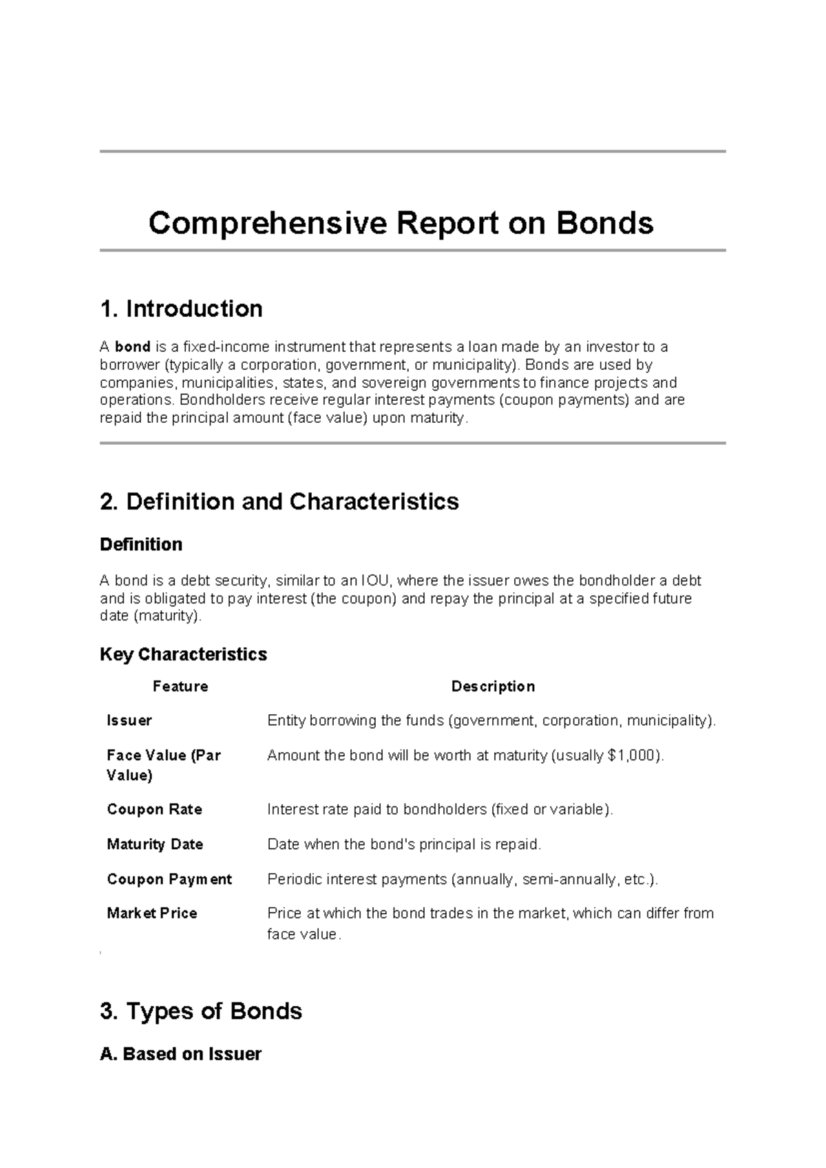 BOND - bond - 📑 Comprehensive Report on Bonds 1. Introduction A bond is ...