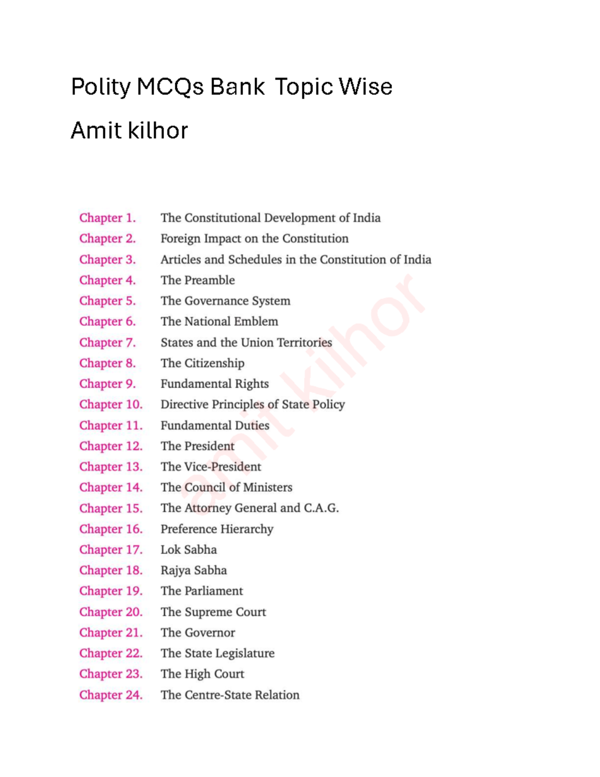 Indian Polity MCQs Bank - Topic Wise (309) - Studocu