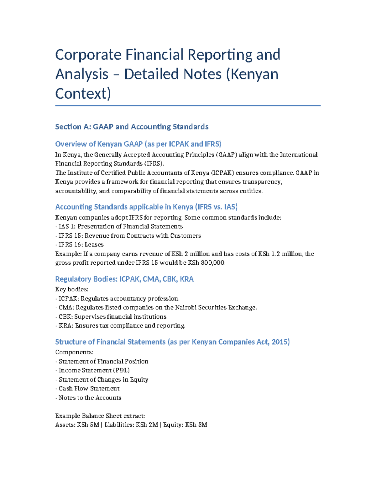 Corporate Financial Reporting & Analysis Notes (Kenya) - GAAP & IFRS ...