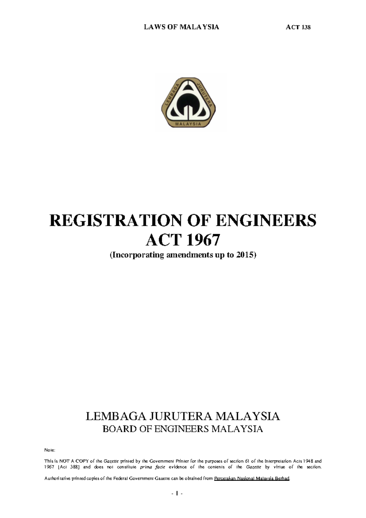 Registration of Engineers Act 1967 - BEM1967 Amendments 2015 Overview ...